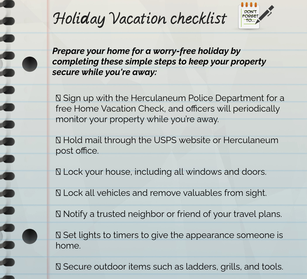 Holiday Vacation Checklist - City of Herculaneum